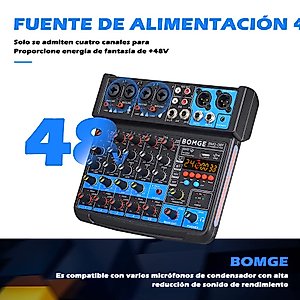 BOMGE 6 Channel mini DJ Audio sound mixer console with USB interface, Bluetooth, Stereo Recording, 48V Phantom Power, 24 DSP effects for karaoke, singing, live，streaming，pc recroding. (white)