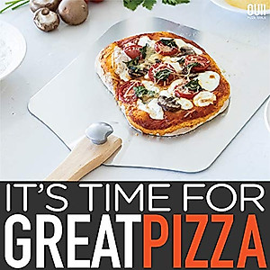 OUII Aluminum Pizza Peel Metal - 12 x 14 Inch. Pizza Spatula for Oven with Foldable Wood Handle. Pizza Oven Accessories and Pizza Tools. Pizza Turning Peel, Bread Peel, Pastry, Dough, Cake Spatula