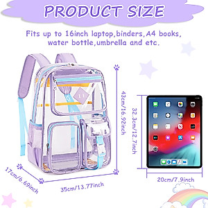 PIG PIG GIRL Clear Backpack for School,Heavy Duty PVC Transparent Bookbag for Girls Stadium Approved See Through Backpack for Women for College Work Travel Festival,Purple and Blue