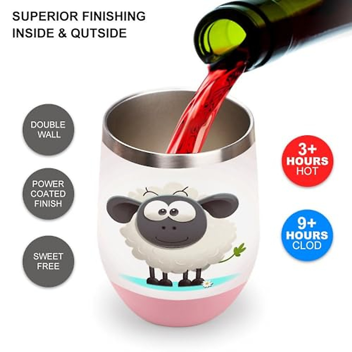 WYUSPGK 304 Stainless Steel Insulated Cup, Sheep Print Smooth Rim, Durable & Reusable - Perfect for Office, Home, And Travel