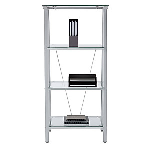 Realspace® Vista 60"H 4-Shelf Glass/Metal Bookcase, Clear/Silver