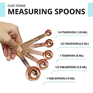 MEKBOK stainless steel measuring cup and spoon set (9-piece set) 4 cups and 5 spoons, copper-plated stainless steel, dry measuring cup, stainless steel and liquid metal measuring cup