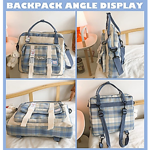 Dcepem Kawaii Backpack with Bear Pins and Plush Accessories Ita Bag Tote Back Japanese Handbag School Bag for Girls&women(blue)