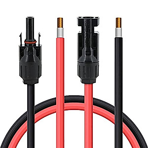 Solar Panel Extension Cable 10 Gauge 10 AWG 5 Feet Black + 5 Feet Red Solar Panel Extension Cable Wire Solar Connectors