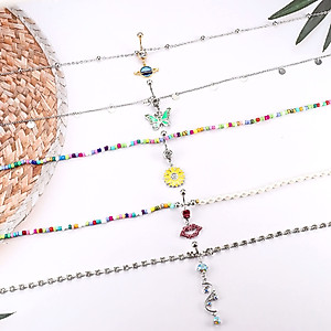 Drperfect Belly Button Ring with Waist Chain for Women Belly Ring Chain 14G Stainless Steel Dangle Belly Button Ring Belly Chain Jewelry for Waist