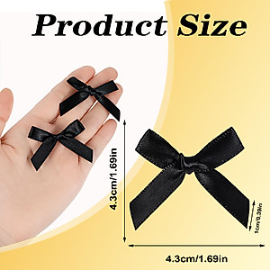 AOZUO 100 Pieces Tiny Bows, Mini Black Bows DIY Satin Fabric Bow Gift Wrapping Small Ribbon Bow Premade Bow for Treat Bags Cake Pops Candy Wedding Favors Bridal Shower Christmas Decor(Black)