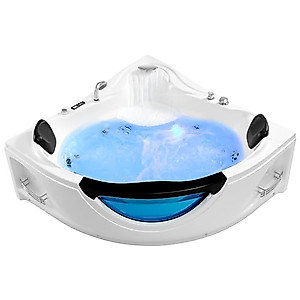 Corner Whirlpool Tub,Empava 2 Person Whirlpool Bathtub,Corner Jetted Bathtub with Heater,Corner Jetted Tub with Light,Spa Bath tub with 10 Jets,Hydro Massage Tub with Chromatherapy,LED Control Panel