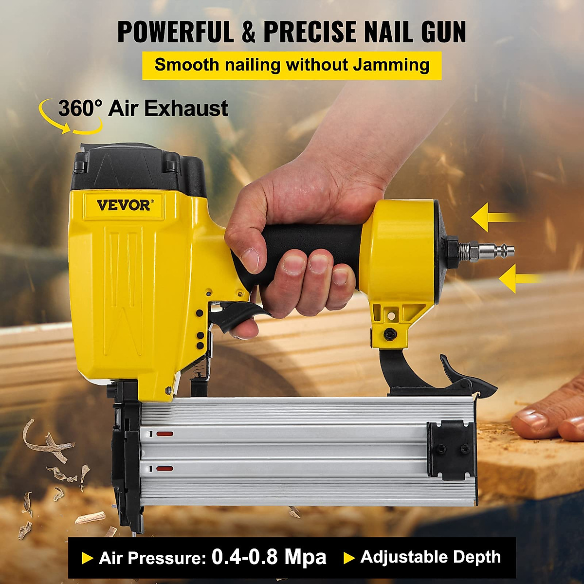 VEVOR Pneumatic Nail Gun, ST64 14 Gauge Heavy Duty Concrete T Nailer 1" to 2-1/2", Air Nailer for Hardwood to Concrete