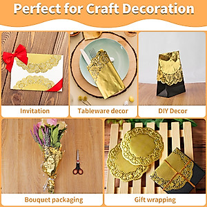 yeestone Gold Paper Doilies 12 Inch, 50 Pack Disposable Charger Plates, Round Paper Placemats, Foil Paper Doilies Bulk for Party Table Decor