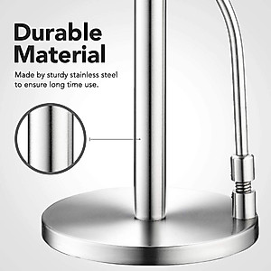 QUAL-LITE Stainless Steel Paper Towel Holder Stand - Weighted Paper Towel Organizer with Tension Arm for Any Tissue Roll Size - Modern Countertop Paper Towel Holder - Rust-Proof