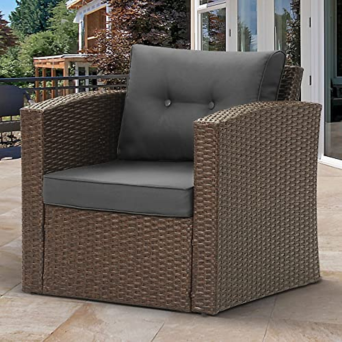 SUNVIVI OUTDOOR Outdoor Patio Armchair Sofa Chair All-Weather Wicker Patio Chairs Furniture, Additional Chair Sectional Sets, Garden, Backyard, Pool