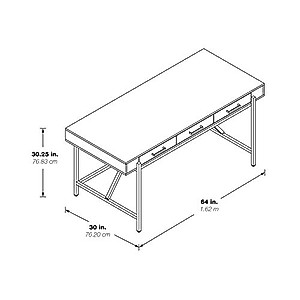 OSP Home Furnishings Broadway Modern Executive Desk with 3 Drawers and Charging Station, White Gloss Finish and Gold Frame