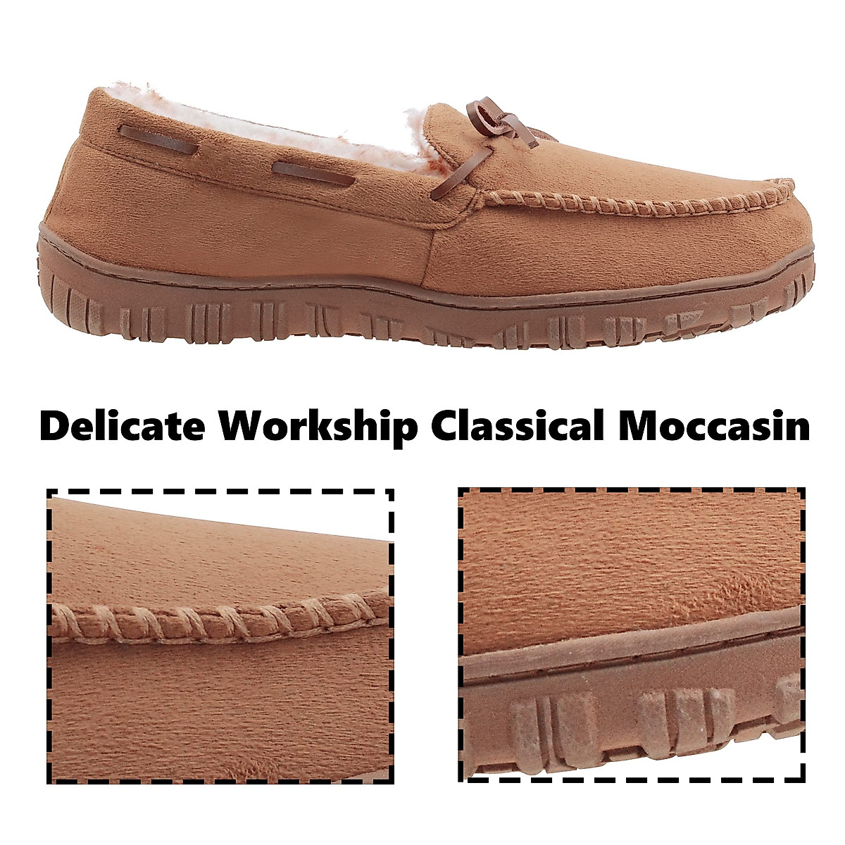 VLLy Mens Slippers Moccasins for Men Plush Lined Cozy House Bedroom Slippers Comfortable Slip on Flat Shoes with Memory Foam for Indoor Outdoor Use Brown Size 10 US