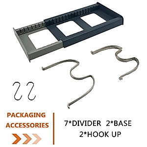 Expandable Pot Pan Lid Organizer Rack Holder with 7 Adjustable Dividers Stainless Steel Storage Rack Kitchen Organizer Holder Cabinet Countertop Pan Lid Holder with 2 Hooks