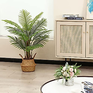 MOSADE Artificial Palm Tree 37”Fake Potted Areca Palm Plant with Handmade Seagrass Basket, Perfect Faux Tree Home Décor for Indoor Outdoor Office Porch Balcony Bedroom Bathroom Gift