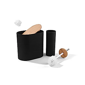 Bamboo Bathroom Accessories Set with Trash Can, Vanity Tray,Tumbler, Qtip Holder, Soap Dispenser, Soap Dish, Toilet Brush,Black