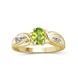 JEWELEXCESS 0.48 CTW Peridot & Accent White Diamonds Ring in 14K Gold Over Silver
