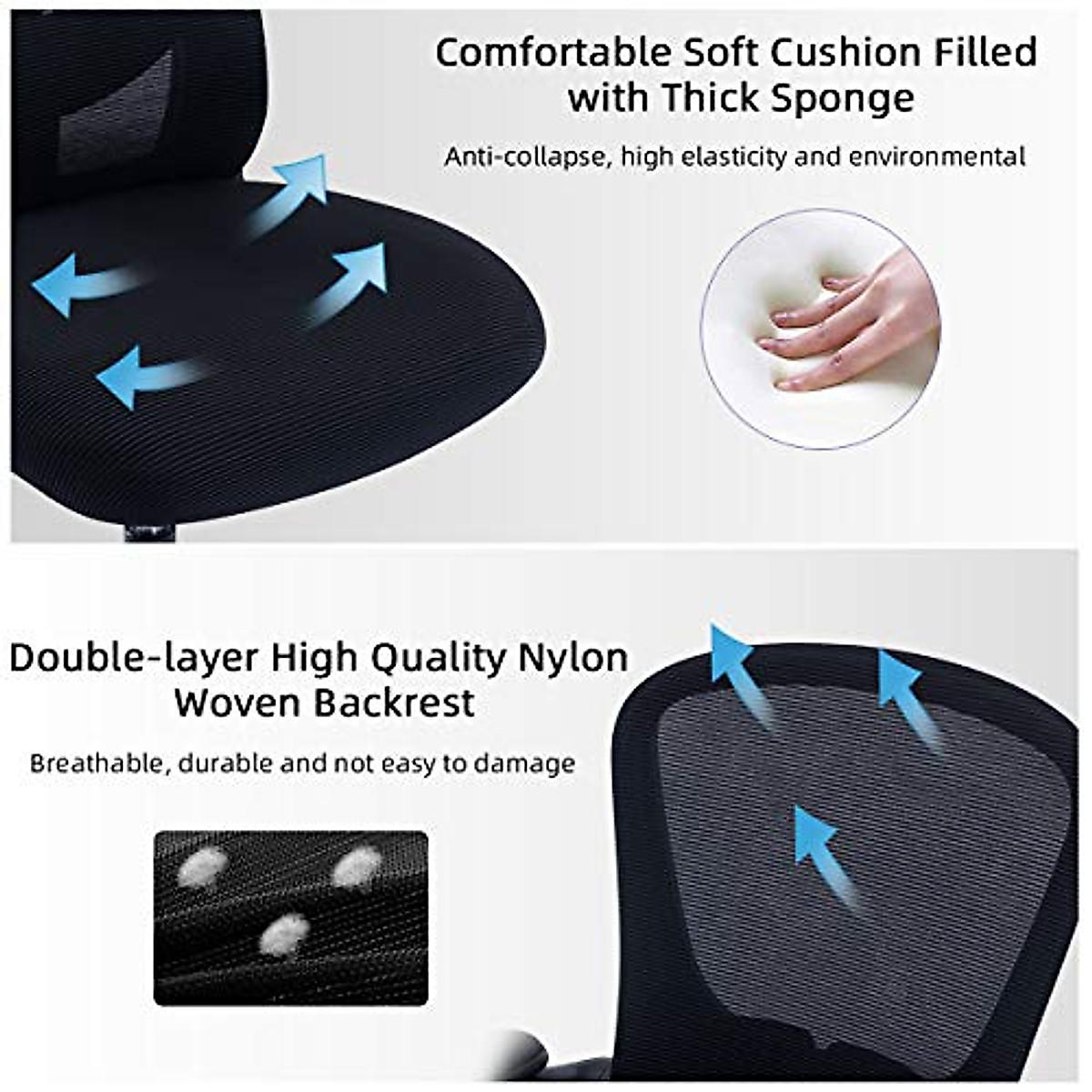 Sytas Office Chair Ergonomic Desk Chair Computer Task Mesh Chair with Flip-up Arms Lumbar Support and Adjustable Height, Black