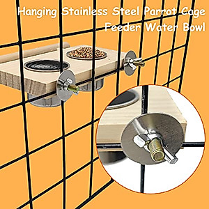 Tfwadmx Bird Food Stainless Steel Cups Wooden Perch Stand Hanging Feeder Bowls Feeding and Watering Supplies for Parakeets Conures Cockatiels Budgie Parrot