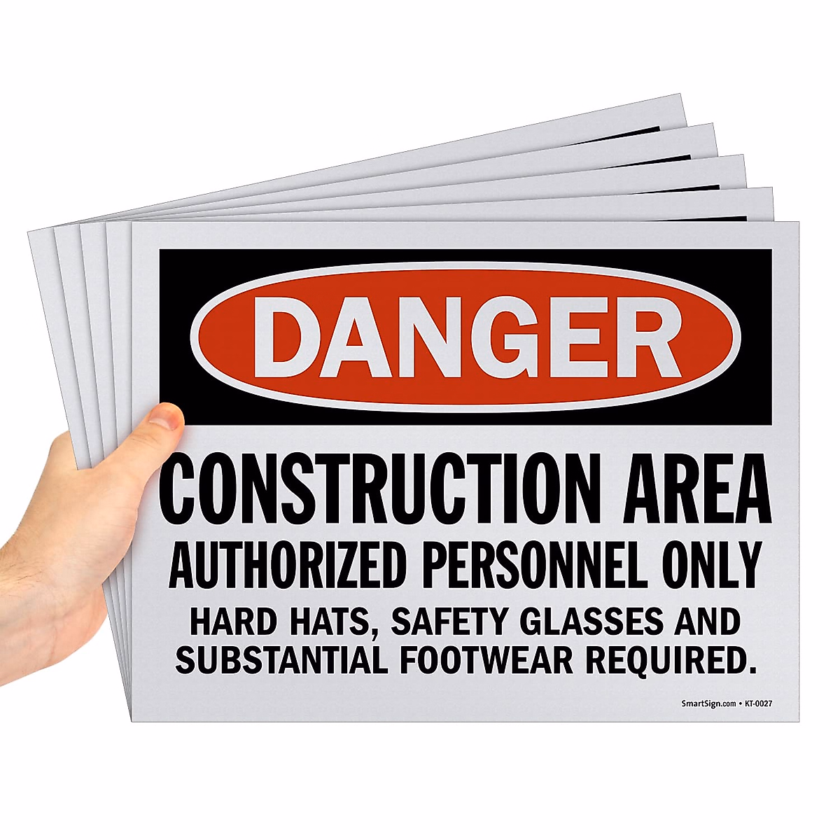 SmartSign 5-Pack 9" x 12" 'Construction Area, Authorized Personnel Only, Hard Hats/Safety Glasses Required' OSHA Signs, Screen Printed, 10 mil Polystyrene Plastic, Red/Black/White, USA-Made