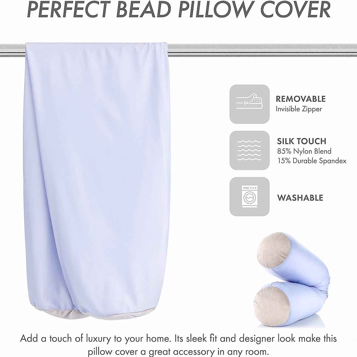 Case Only - Body Pillow Cover Stylish Silky Super Soft - 85% Spandex/ 15% Nylon, Beauty - Anti Wrinkle, Anti Aging Prevention - Breathable Pillowcase Design - Gentle on Hair Size 48 X 8, Silver Mist