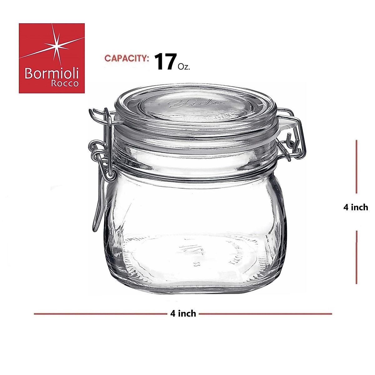 Bormioli Rocco Fido Clear Glass Jar with 85 mm Gasket,0.5 Liter (Pack of 2)