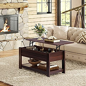 WLIVE Modern Lift Top Coffee Table,Rustic Coffee Table with Storage Shelf and Hidden Compartment,Wood Lift Tabletop for Home Living Room,Brown Oak.