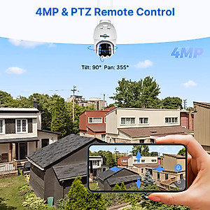 Hiseeu Wireless Solar Security Camera, 4MP Home WiFi Camera Outdoor, 100% Wireless, PIR Motion Detection, Color Night Vision, Two-Way Audio, Siren/Light Alarm, IP66 Waterproof, 2.4G WiFi