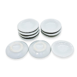 ChangThai Design Very Tiny ⅝ Inch Diameter White Round Ceramic Plate 10 Pieces Set - Miniature Tableware Tray Bowl Crockery Cutlery Kitchenware Handmade Mini Porcelain Decorative Collectible Gifts