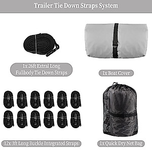 Boat Cover, MAROUTE 600D Waterproof Trailerable Marine Grade Polyster Canvas Fits V-Hull, Tri-Hull Fishing Boat, Runabout, SKi Boat, Bass Boat, up to (Length 17ft-19ft Beam Width Up to 96")