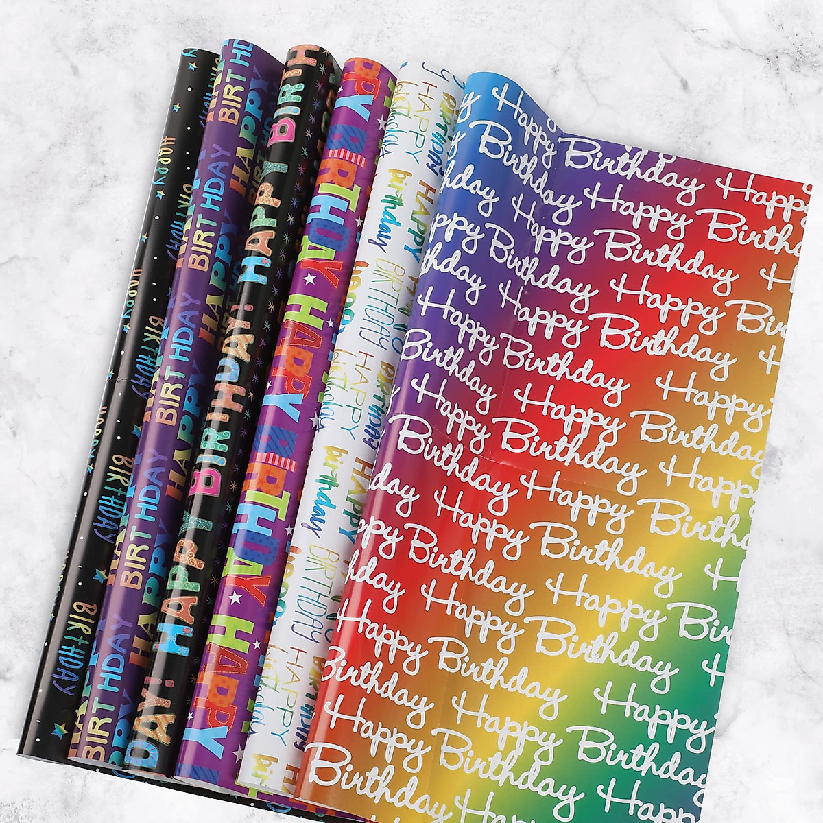 Bigqin 6PCS Kids Birthday Wrapping Paper Recycled Happy Birthday 70 * 50cm Gift Paper for Boys Girls Women Men Christmas Birthday Holiday Celebration Present Box, with Rope and Tape