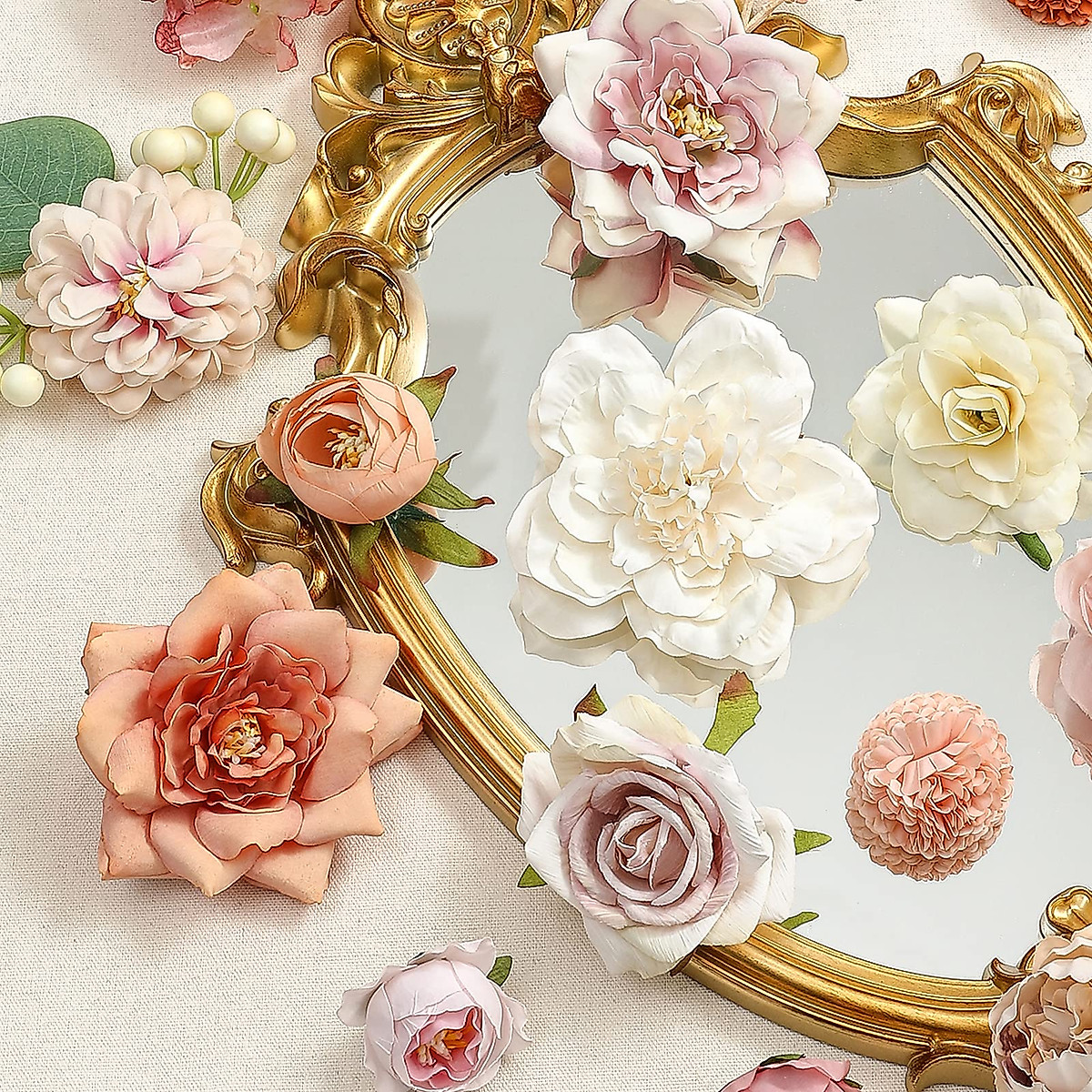 YYHUAWU Artificial Flowers Combo Set Fake Flower Leaf Box with Stems for DIY Wedding Bouquets Centerpieces Flower Arrangements Decorations Baby Shower Party Home Decorations Orange Pink