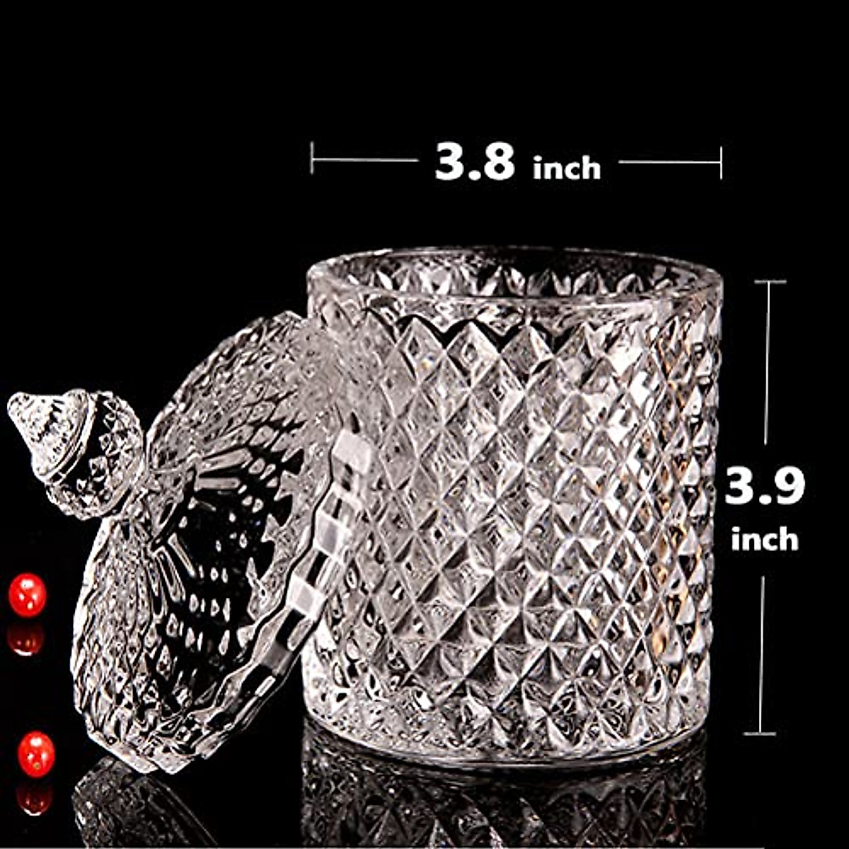 GLASSimpleware Bathroom Glass Qtip Holder Canister with Plastic Partition and Lid for Cotton Swabs Balls Rounds, Home Vanity Countertop Storage Organizer Container