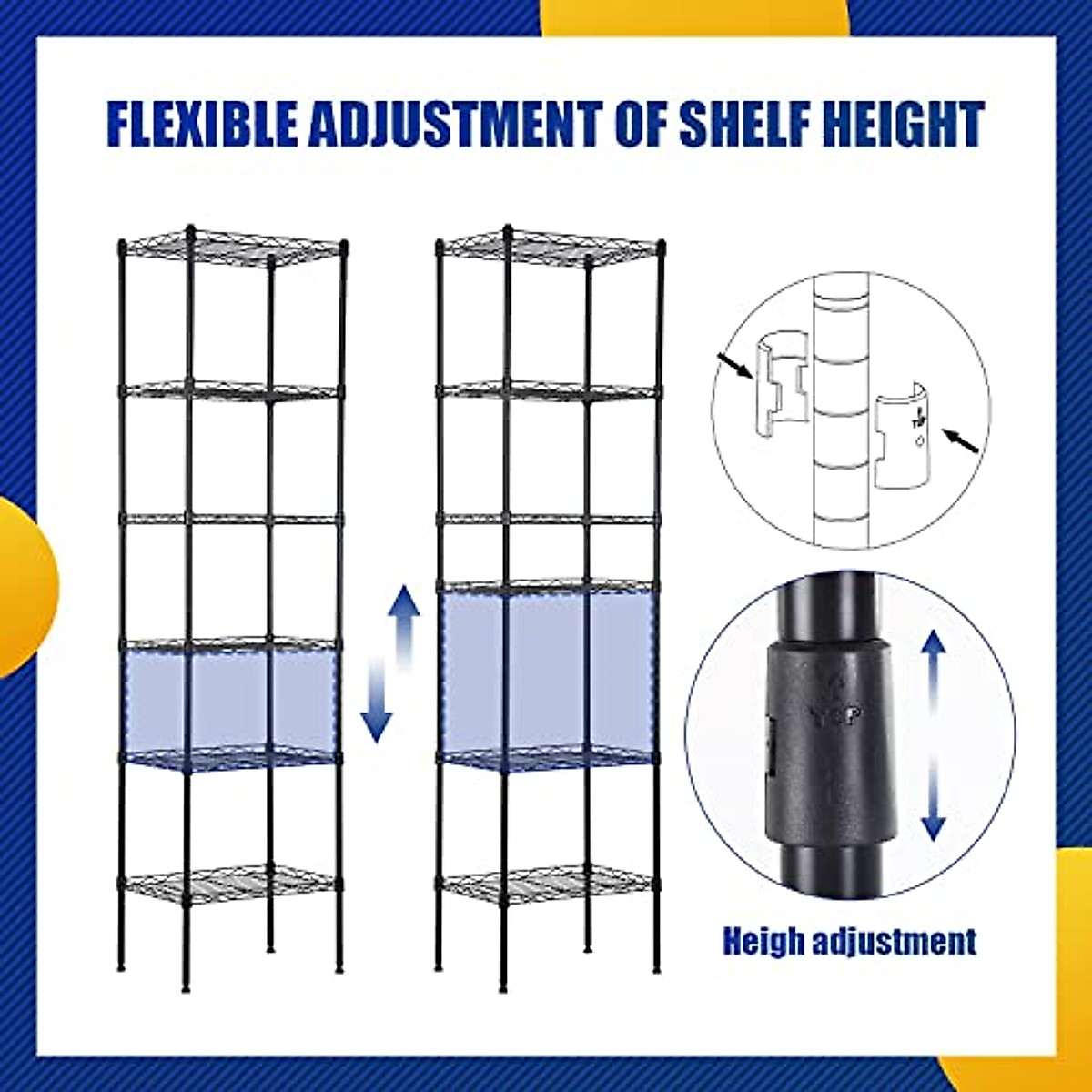 Heavy Duty 5/6 Tier Wire Shelving Unit Adjustable Storage Rack on Wheels 6000 Lbs Weight Capacity Metal Shelves Space Saving Wire Shelf (Black, 600 Lbs (11.8" D x 16.7" W x 63.6" H))