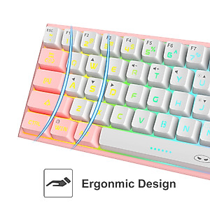 MageGee 60% Wired Gaming Keyboard, RGB Backlit Ultra-Compact Mini Keyboard, Waterproof Mini Compact 61 Keys Keyboard for PC/Mac Gamer, Typist, Travel, Easy to Carry on Business Trip(White Pink)