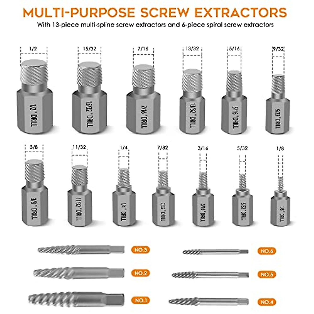 ENTAI 49-Piece Bolt Extractor Screw Extractor Set, with 13-Piece Bolt Extractor Set, 16-Piece Drill Bit Set, 19-Piece Multi-Spline Screw Extractor Set and 1-Piece Extension, Solid Carrying Case