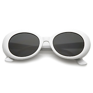 My Shades - White Oval Round Sunglasses Thick Bold Retro Clout Goggles (White, Smoke), Large