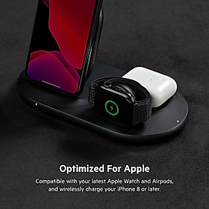Belkin 3-in-1 Wireless Charger - Fast Charging Stand for Apple iPhone, Apple Watch & AirPods Case Compatible Qi Station For Multiple Devices - Black