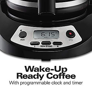 Hamilton Beach 12 Cup Programmable Drip Coffee Maker with 3 Brew Options, Glass Carafe, Auto Pause and Pour, Black with Stainless Accents (46299)