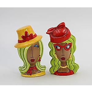 Fine Ceramic Dollymamas African American Black Fashion Lady with Hats Salt & Pepper Shakers Set, 4-1/2" H