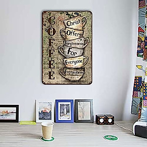 Aenaon Coffee Lover Christ Offers Forgiveness for Everyone Everywhere Metal Sign Tin Signs Wall Decoration Bar Pub Family Cafe Signs Best Gifts for Friends Family Fun Signs 8x12 inches