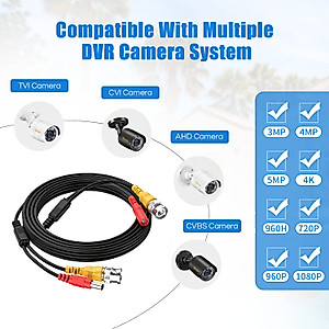 EKYLIN 16FT 5M Pre-Made 2-in-1 BNC Video + Power DC Extension Cable for CCTV Security Camera Home Surveillance Closed-Circuit TV System