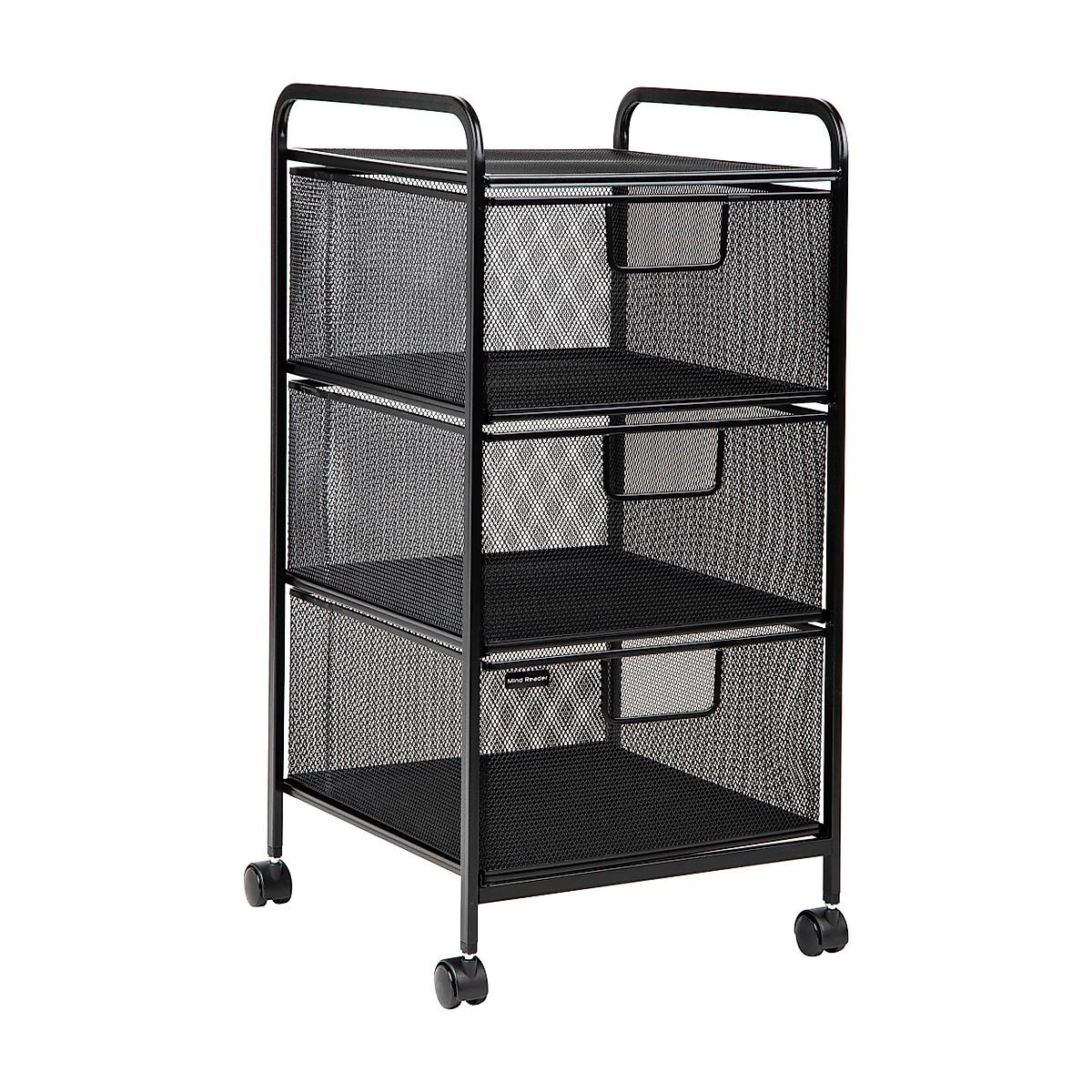 Mind Reader Rolling Storage Cart, Removable Drawers, Desk and Bathroom Organizer, Metal Mesh, 12.75"L x 13.25"W x 25"H, Black