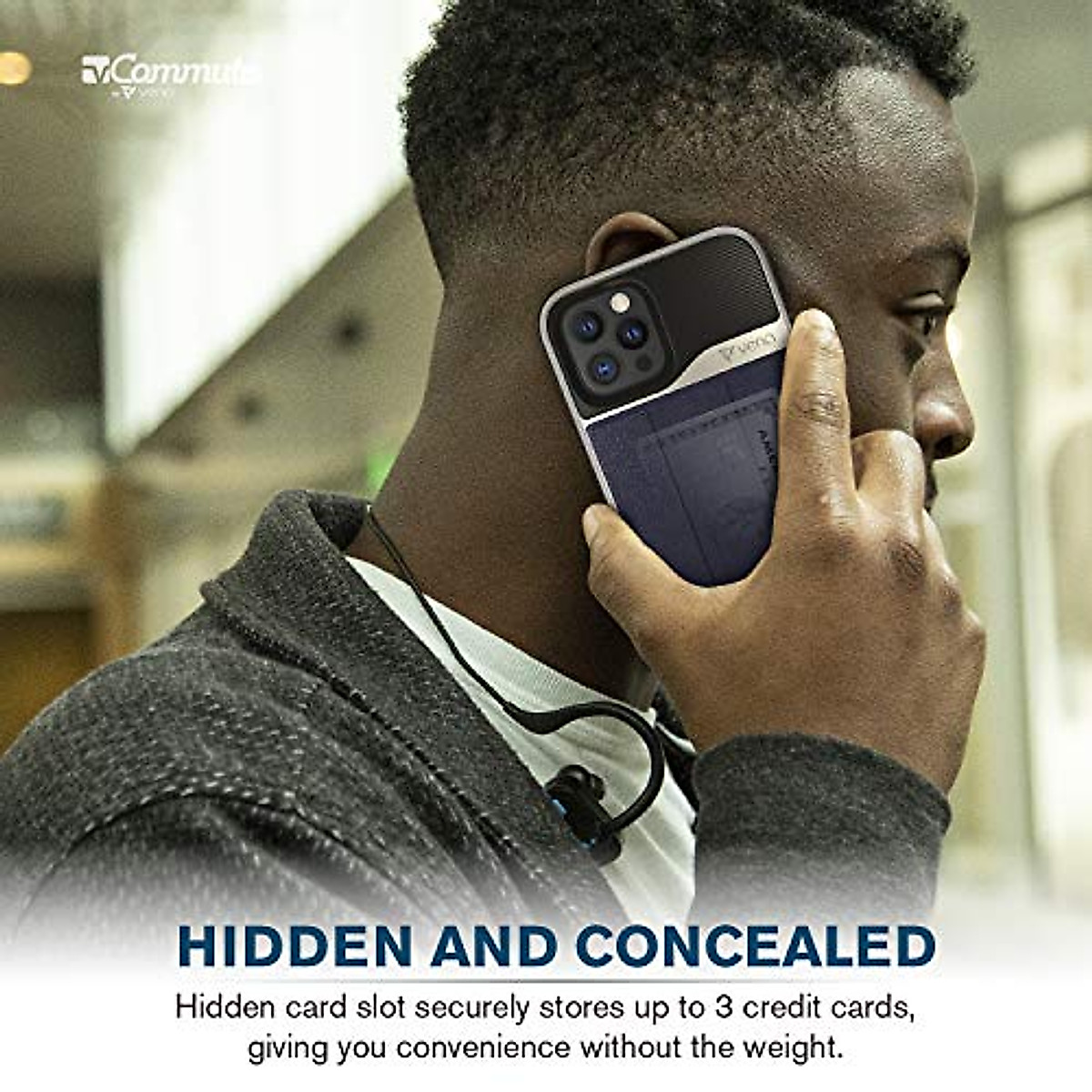 VENA vCommute Wallet Case Compatible with Apple iPhone 12 / iPhone 12 Pro (6.1"-inch), (Military Grade Drop Protection) Flip Leather Cover Card Slot Holder with Kickstand - Blue