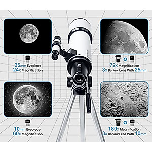Telescope 80mm Aperture 600mm - Astronomical Portable Refracting Telescope Fully Multi-coated High Transmission Coatings AZ Mount with Tripod Phone Adapter, Wireless Control, Carrying Bag. Easy Set Up