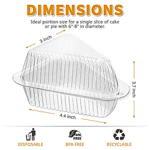 Zezzxu 100 Pack Cake Slice Containers with Hinged Lids, Clear Plastic Cheesecake Carriers Disposable Triangle Slice Boxes for 6”-8” Diameter Cake or Pie Slices, Sandwiches, Desserts