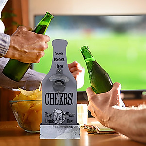 Luxshiny Bottle Opener Wall Mounted Wall Mounted Bottle Opener with Lid Catcher Beverage Beer Soda Caps Remover Farmhouse Wall Decoration for Bars Kev Hotels Homes Grey Retro Decor