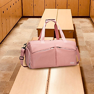 HOKEMP Sports Gym Bag Travel Duffel Weekender Bag Shoe Compartment with Wet Pocket for Men and Women (Pink)