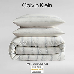 Calvin Klein - King Duvet Cover Set, Luxuriously Soft Bedding with Matching Shams, Striped Room Essentials (Strie Stripe Off White, King)