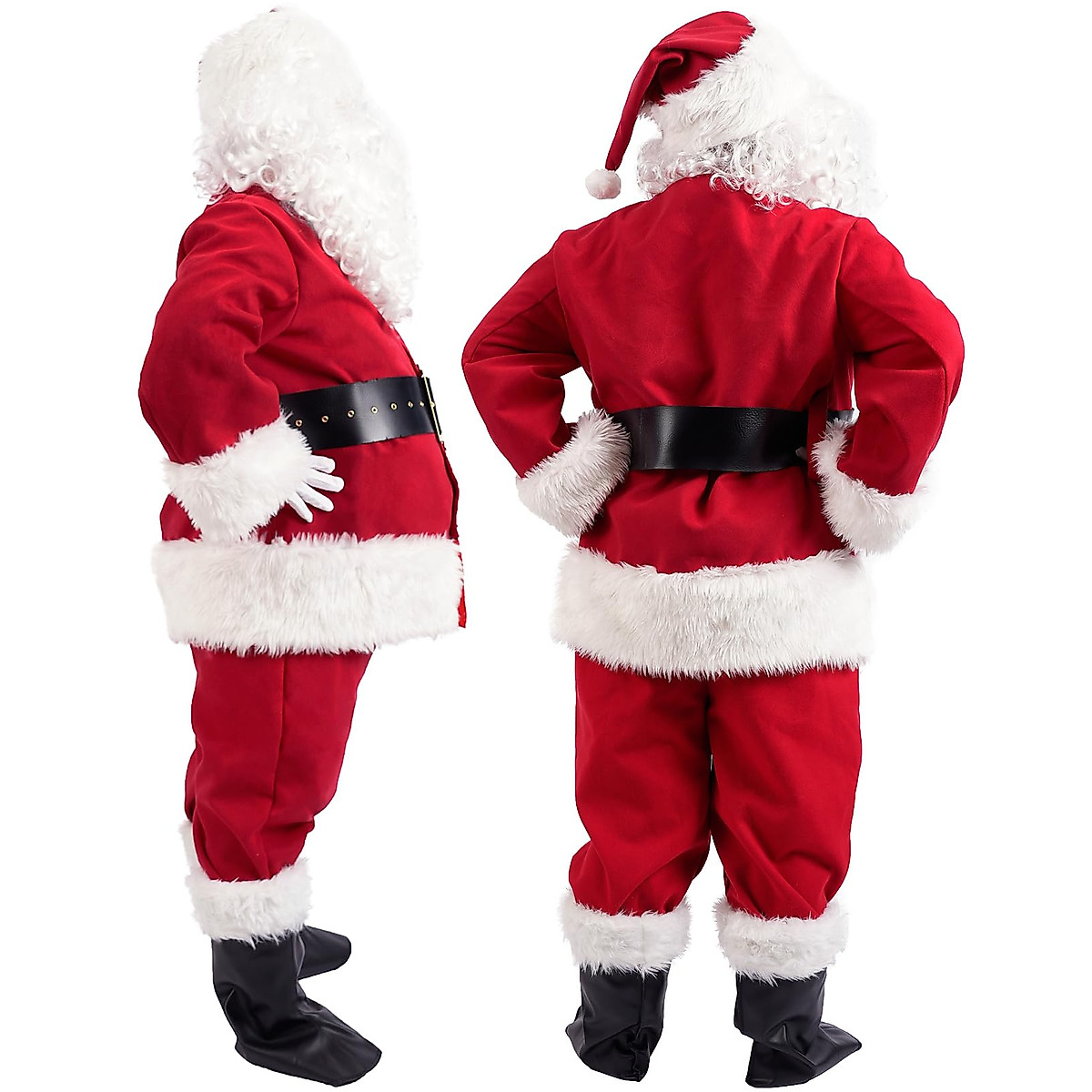 Soulty Men's Santa Claus Costume 11pcs Deluxe Red Velvet Christmas Santa Suit for Men Adult Xmas Clause Outfit for Party XXXL